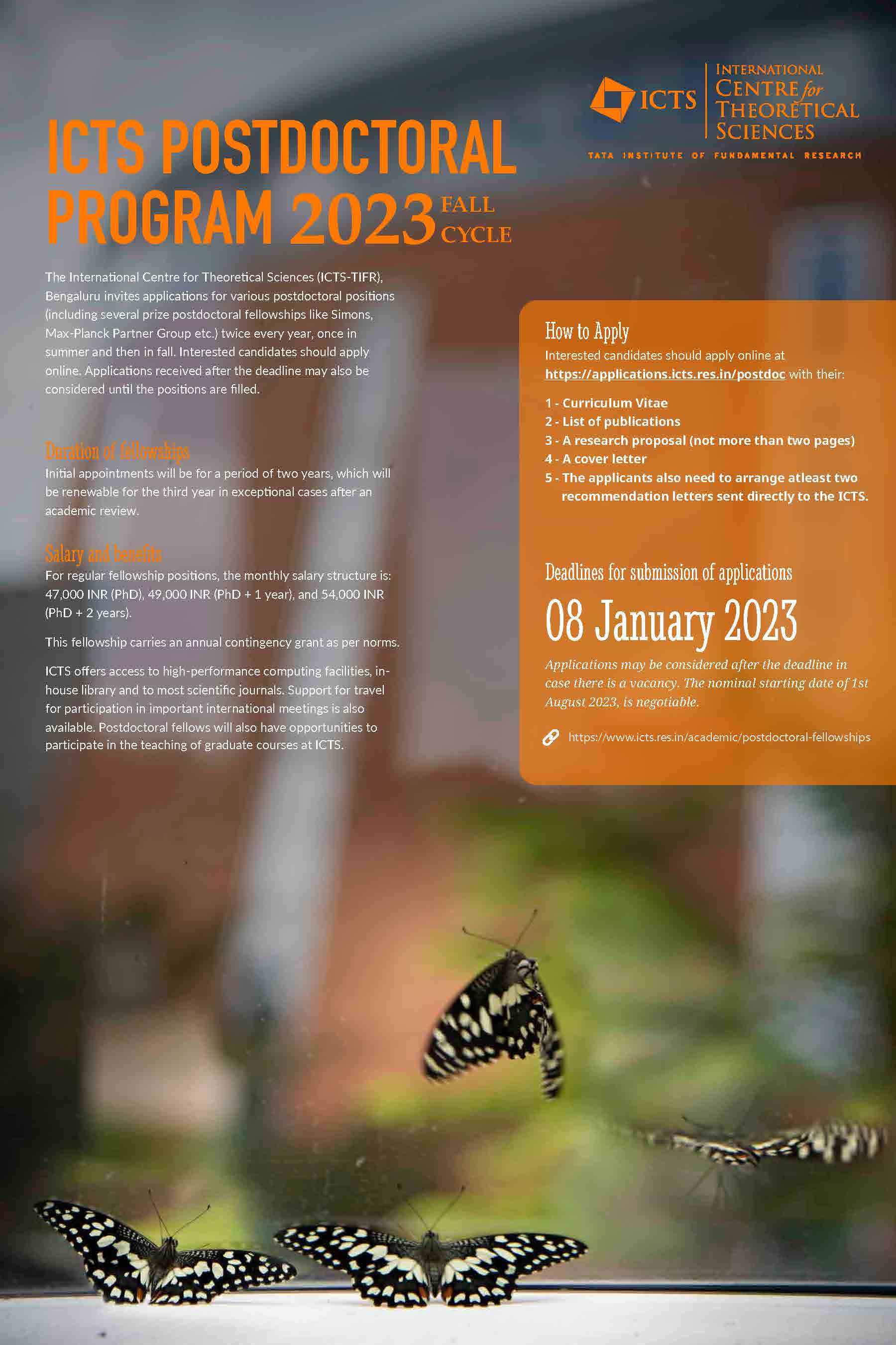 Postdoctoral Positions at ICTS-TIFR, Bangalore | ICTS